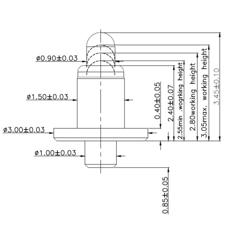 Through Hole Pogo Pin 2D/3D Drawing