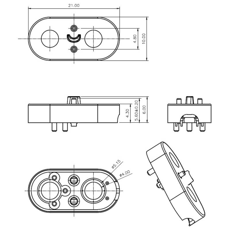 Solder Cup Pogo Pin Connector 2D/3D Drawing