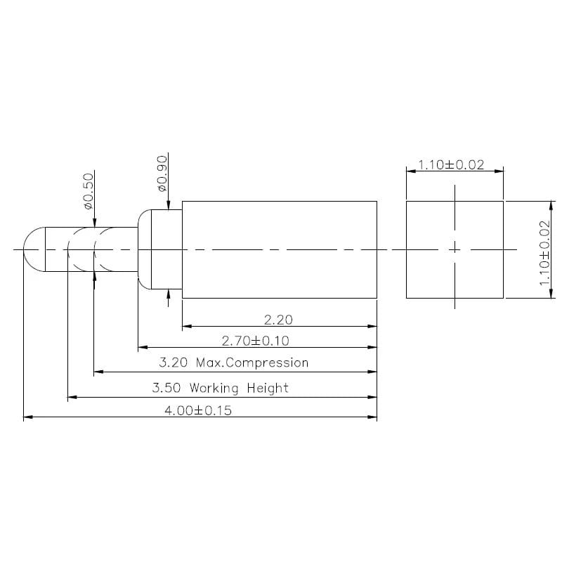 Right Angle Pogo Pin 2D/3D Drawing