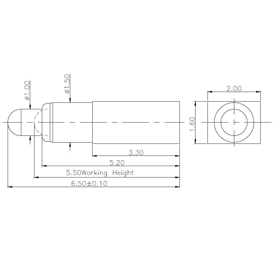 Right Angle Pogo Pin 2D/3D Drawing