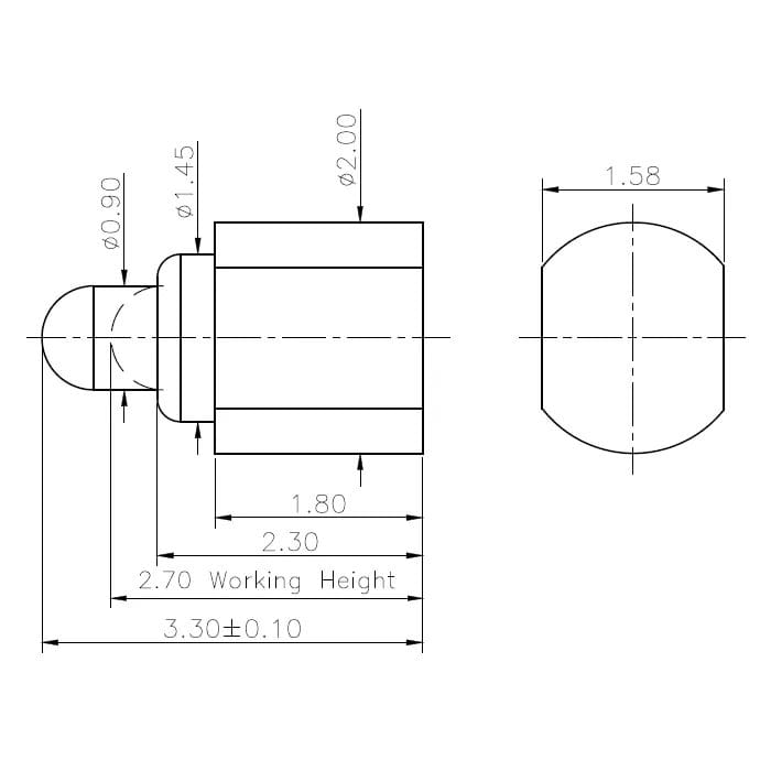 Right Angle Pogo Pin 2D/3D Drawing