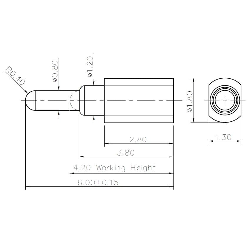 Right Angle Pogo Pin 2D/3D Drawing