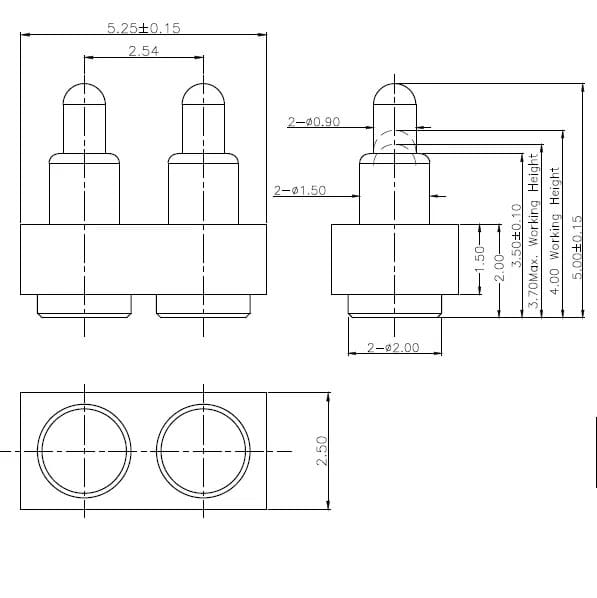 SMD/SMT Pogo Pin Connector 2D/3D Drawing